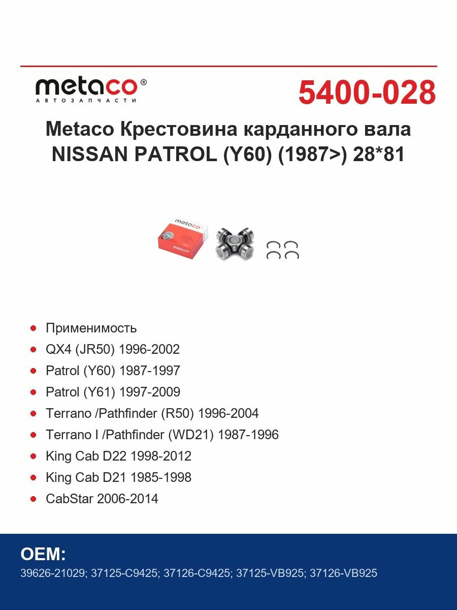Metaco Крестовина карданного вала NISSAN PATROL (Y60) (1987>) 28*81