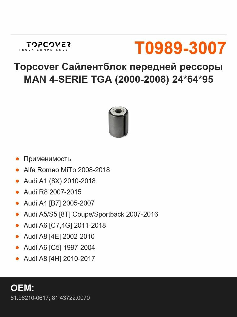 Topcover Сайлентблок передней рессоры MAN 4-SERIE TGA (2000-2008) 24*64*95