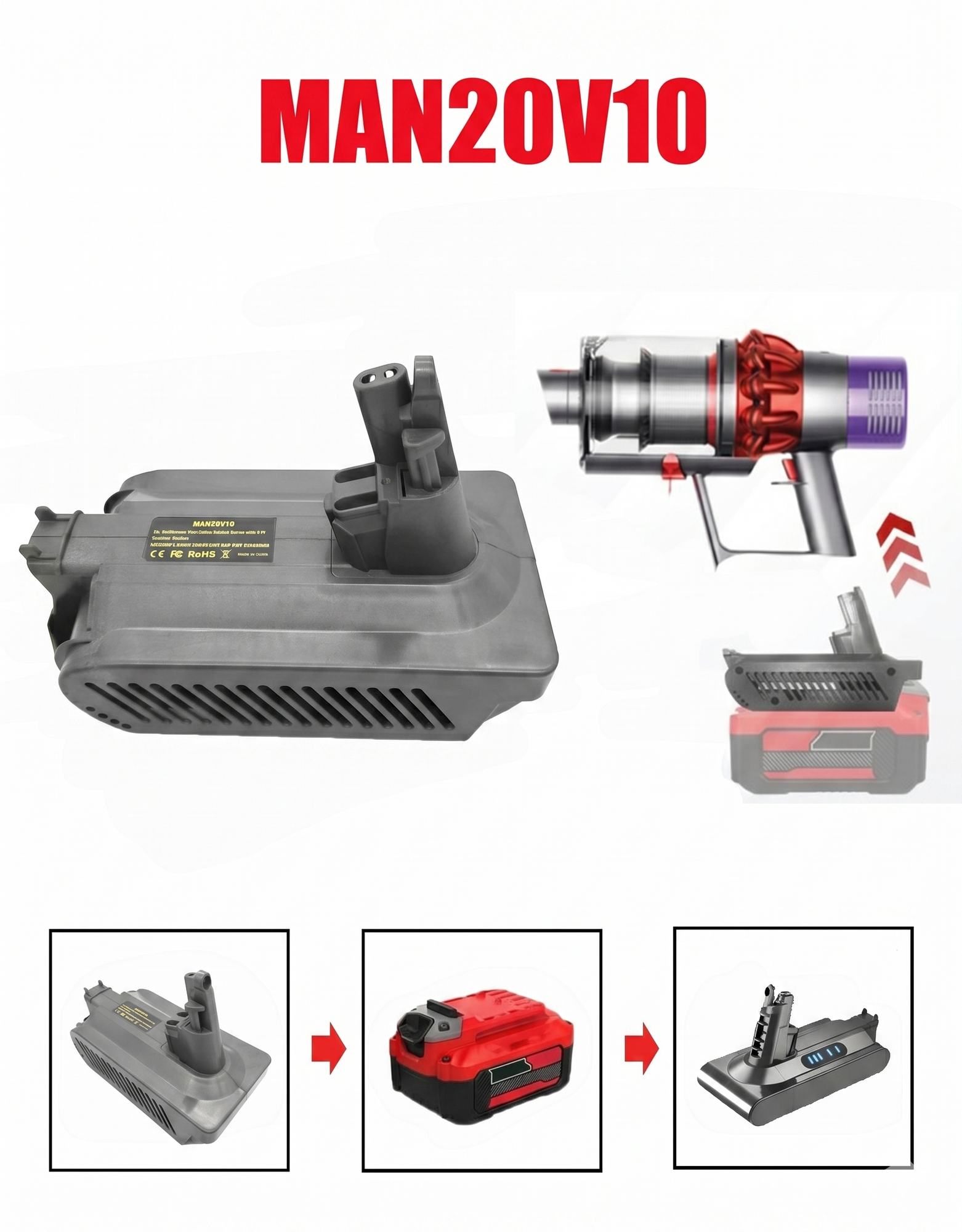 Адаптер MAN20V10 для литиевой батареи Craftsman 20 В, предназначенный для пылесосов серии Dyson V10