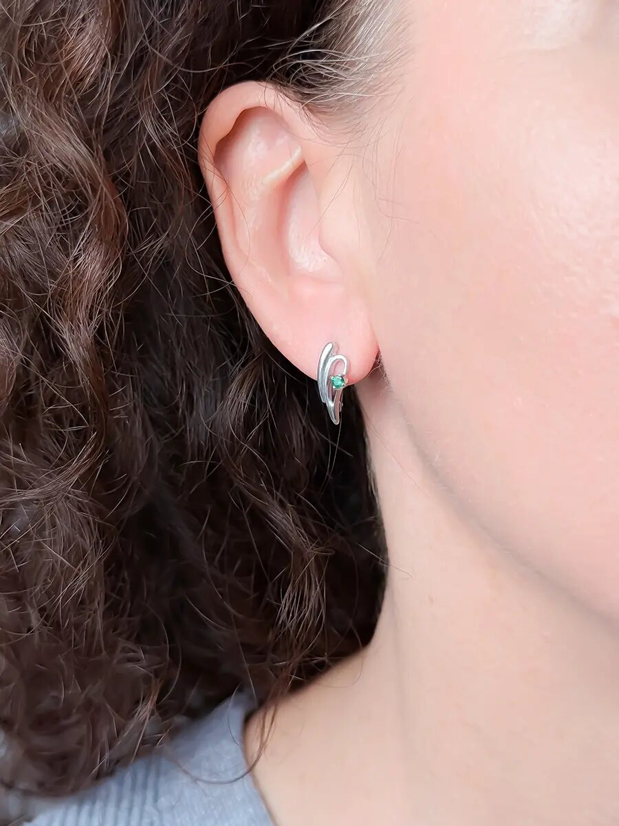 Серьги, серебро, 925 проба, родирование, изумруд