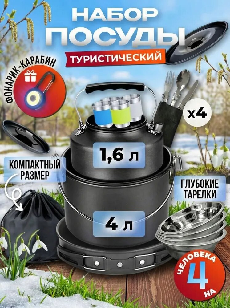 Туристический набор посуды для похода, пикника, костра на 4 персоны