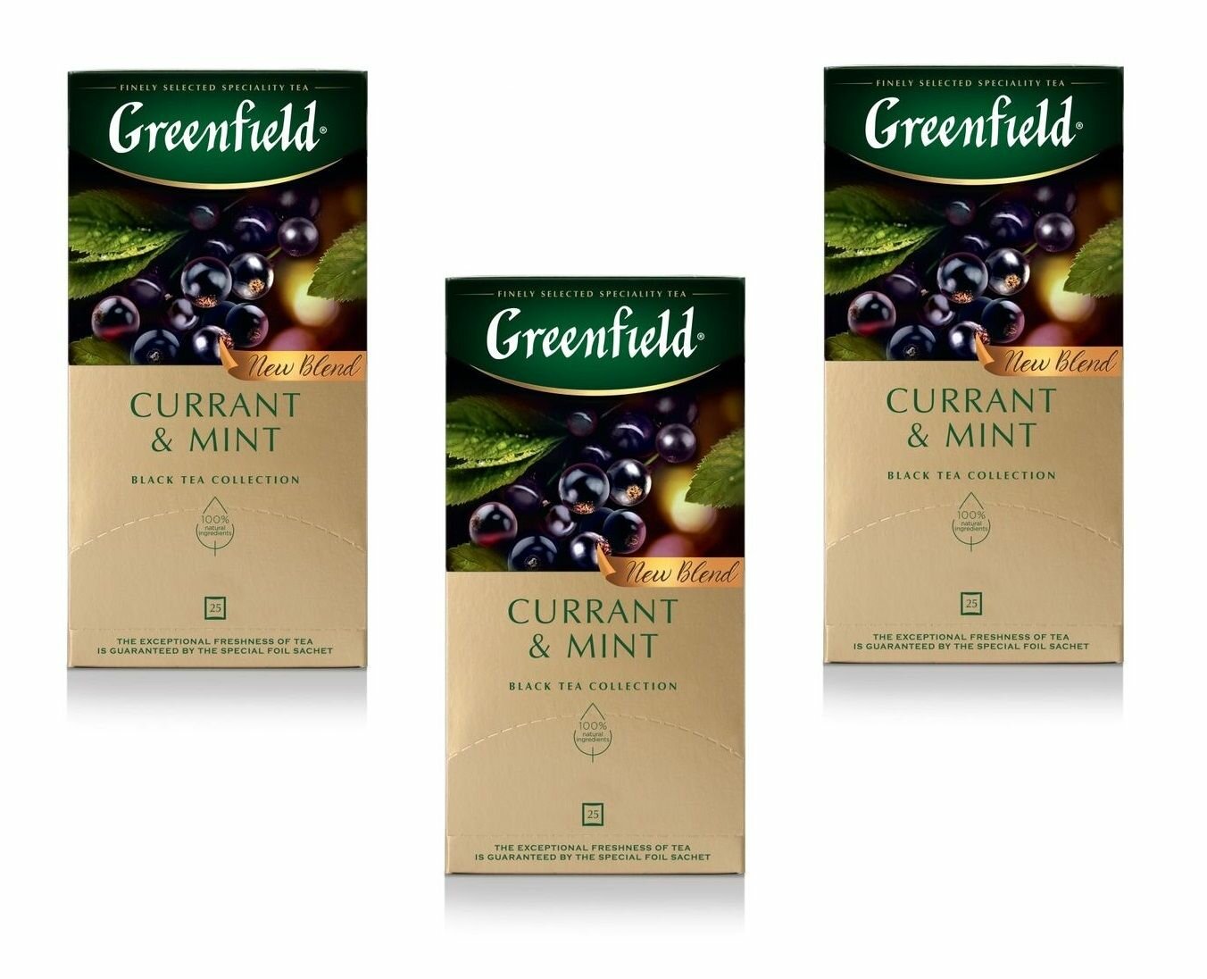 Greenfield Чай черный Currant Mint, 1.8 г х 25 пак, 3 уп