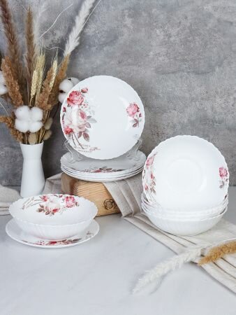 Столовый набор тарелок 12 предметов на 6 персон / Чайная роза