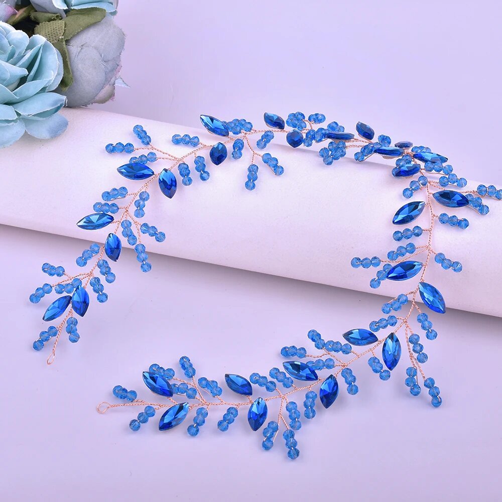 Свадебная повязка на голову, Blue, Metal color: Blue
