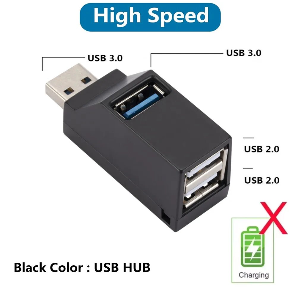 USB хаб 3.0, 2.0, черный