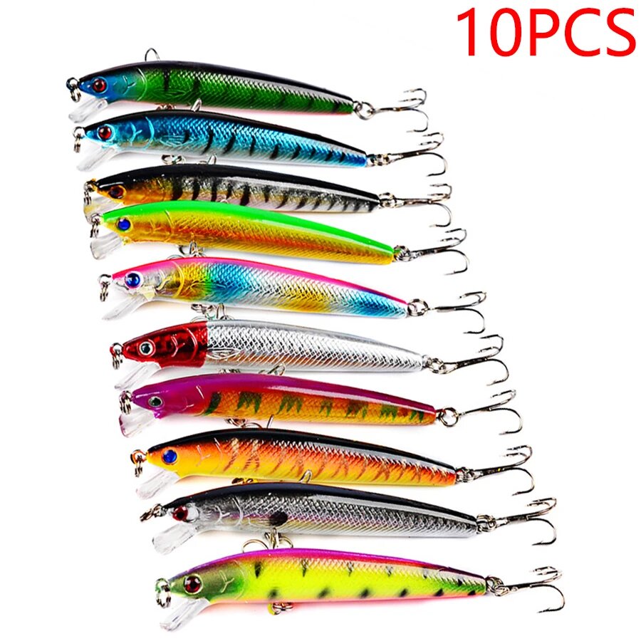 Набор из 10 жестких искусственных воблеров Minnow Fishing Lures