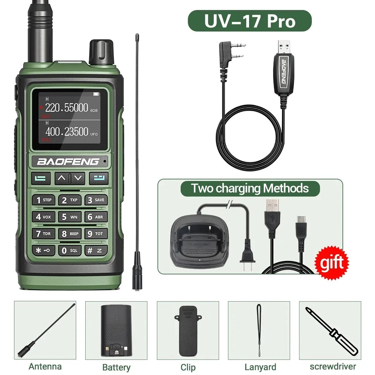 BAOFENG UV 17 Pro Портативная рация евро, green cable 771