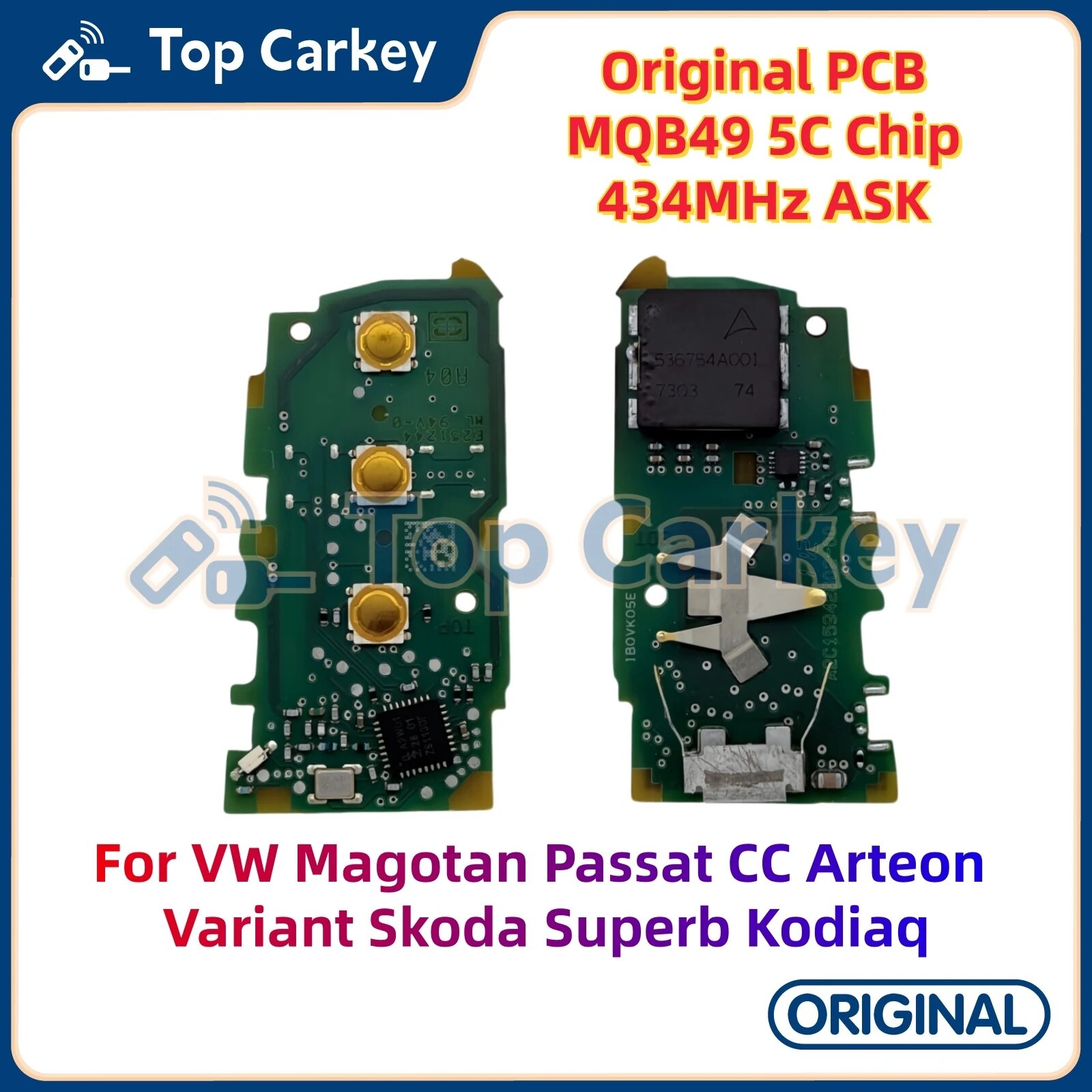 Оригинальный смарт-ключ TopCarkey с платой PCB MQB49 и чипом 5C 434 МГц для VW PCB Only, For VW