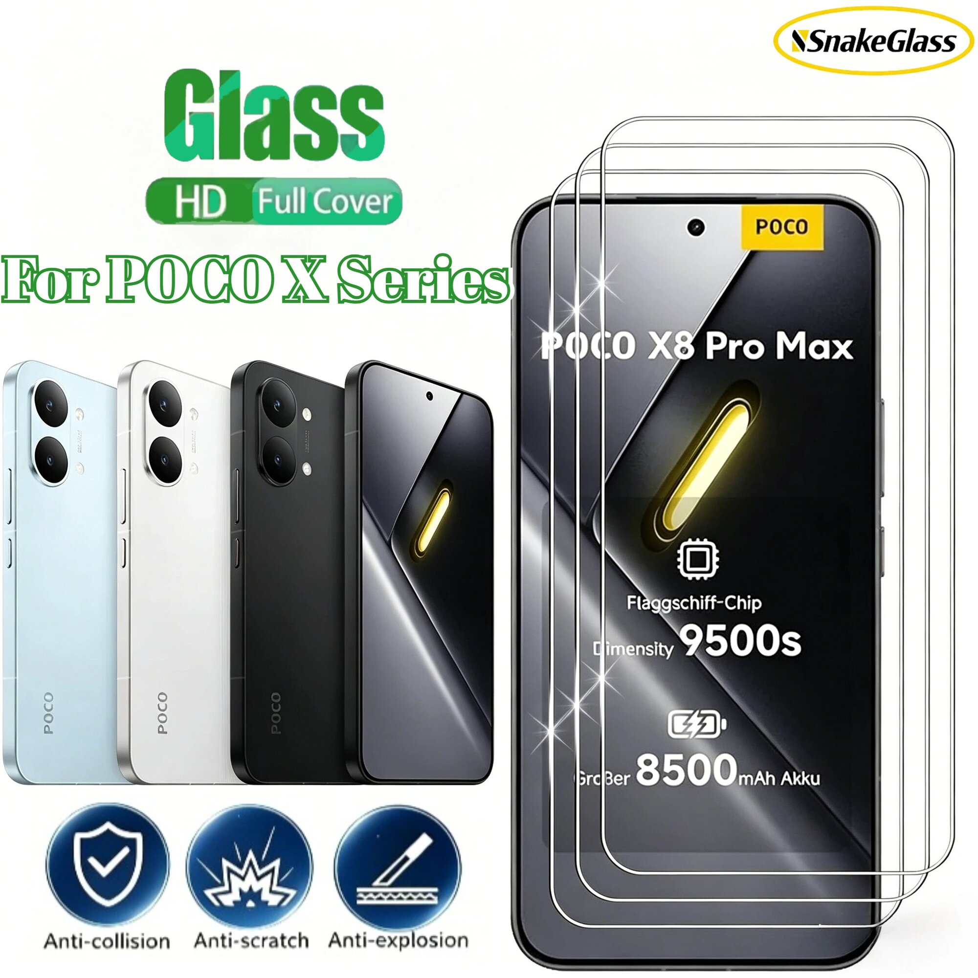 3 шт. защитное стекло для Xiaomi Poco X8 Pro Max X7Pro X6 X5Pro X4 X3 GT, Поко Х8 Про Макс