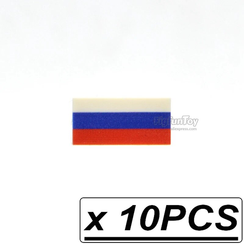 Брикблок пластиковые блоки с флагами 10 шт Белый, 10pcs Russia Flag