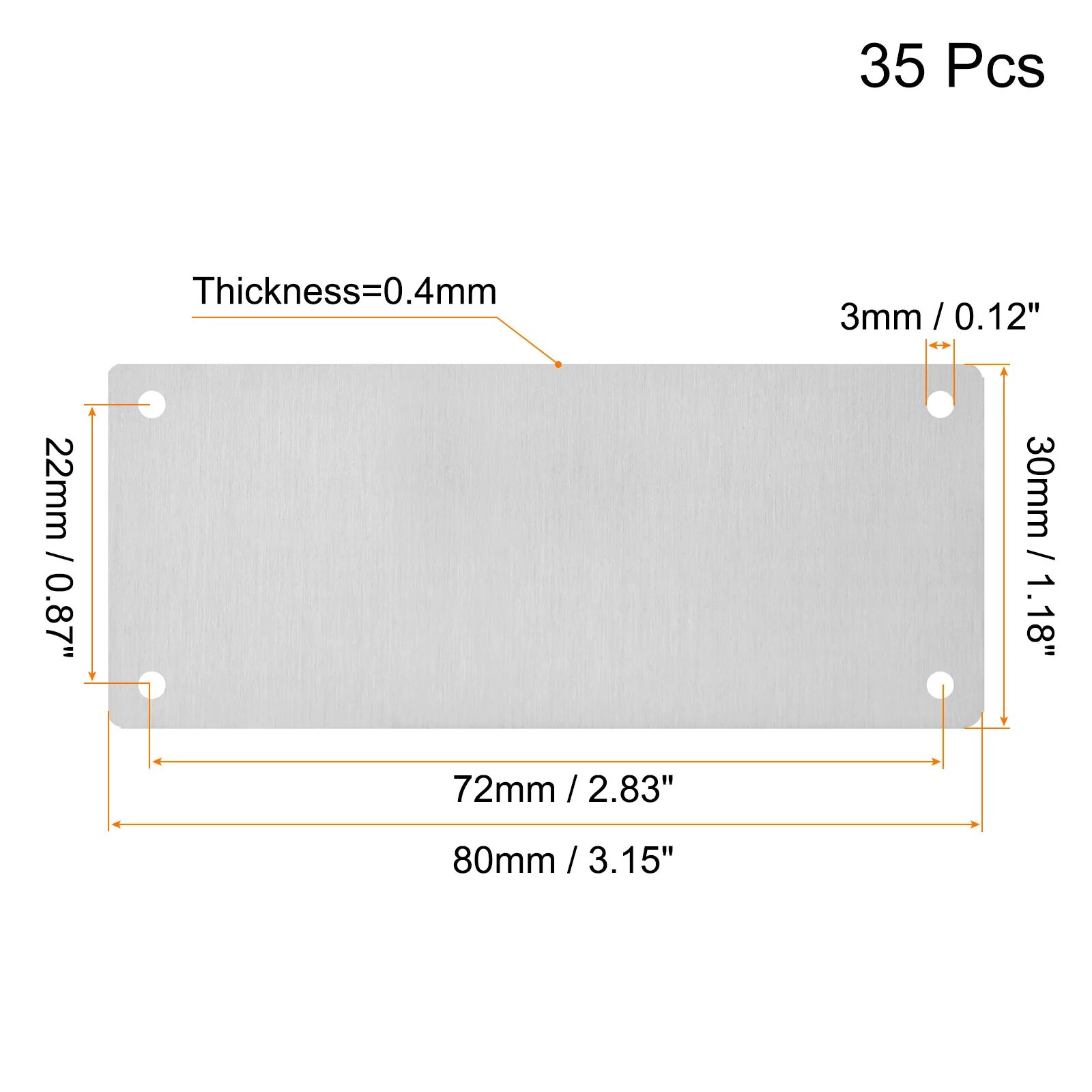 Пустые бирки из нержавеющей стали, 15/25/35 шт. 80x30x0.4mm 35Pcs