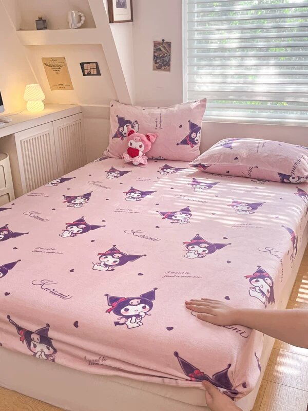 Простыня из молочного вельвета Hello Kitty, цельная, утолщенная, из флиса, для детей, девочек, розовая, с мультяшным