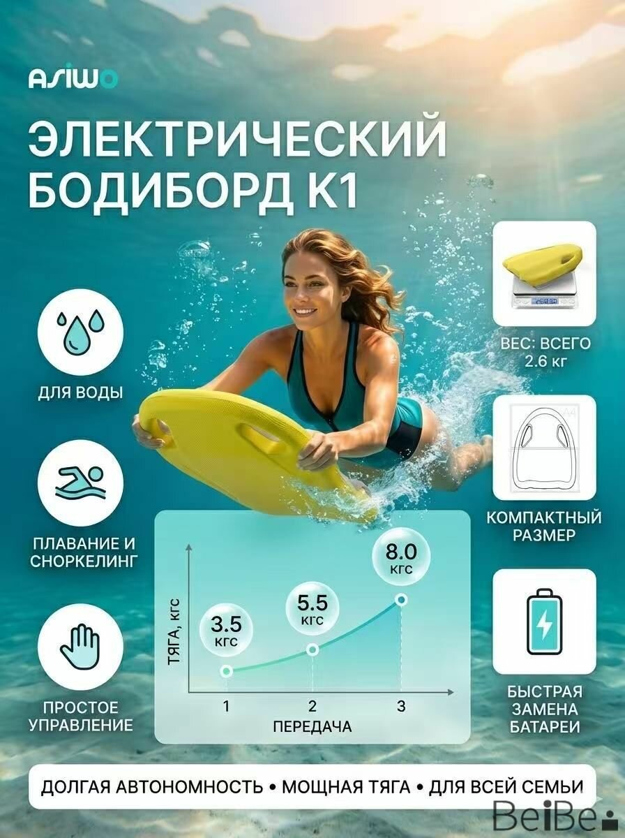 Asiwo ELKB01 электрическая доска для серфинга с мотором для взрослых и детей подходит для плавания и дайвинга