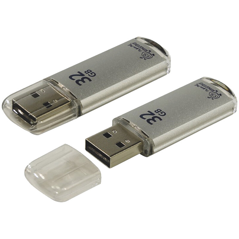 2 шт. Память Smart Buy "V-Cut" 32GB, USB 2.0 Flash Drive, серебристый (металл. корпус )