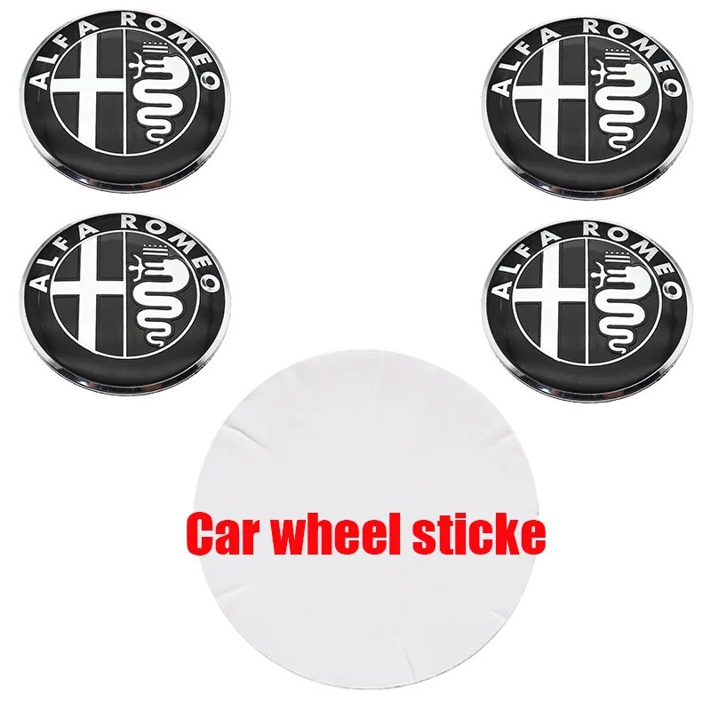 4 шт. 3D-эмблемы Alfa Romeo 56 мм, 60 мм, 65 мм для Alfa black silver, 60mm wheel sticker
