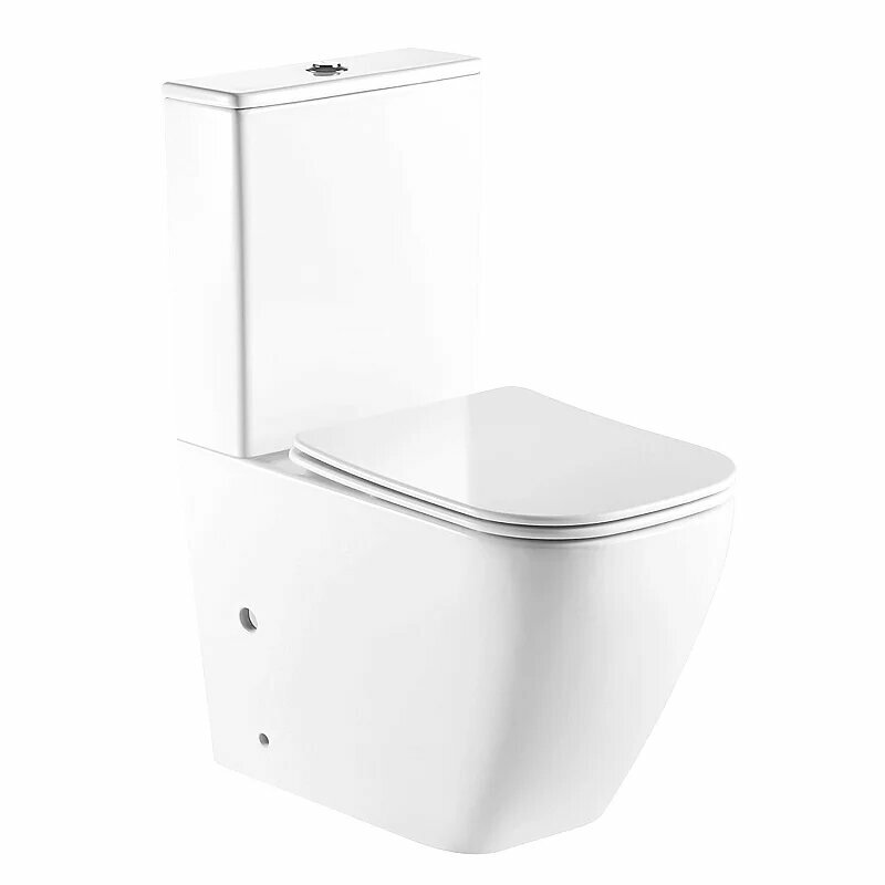 Унитаз-компакт напольный AZARIO Levanto AZ-1228A с микролифтом, безободковый, антивсплеск, фаянсовый, белый, глянцевый, прямоугольный, с нижним подводом, сиденье для унитаза в комплекте