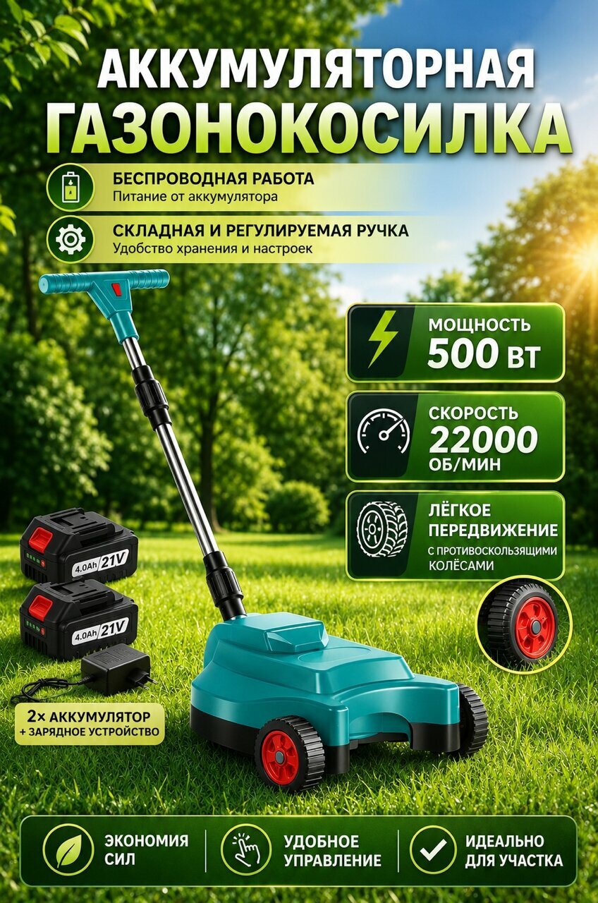 Портативная аккумуляторная газонокосилка, Триммер садовый,