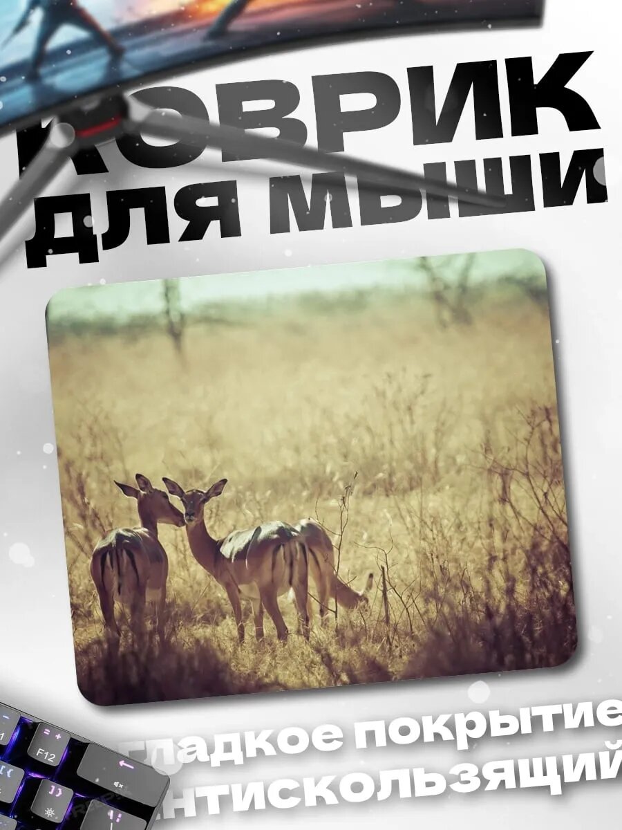 Коврик для мыши Две антилопы в траве