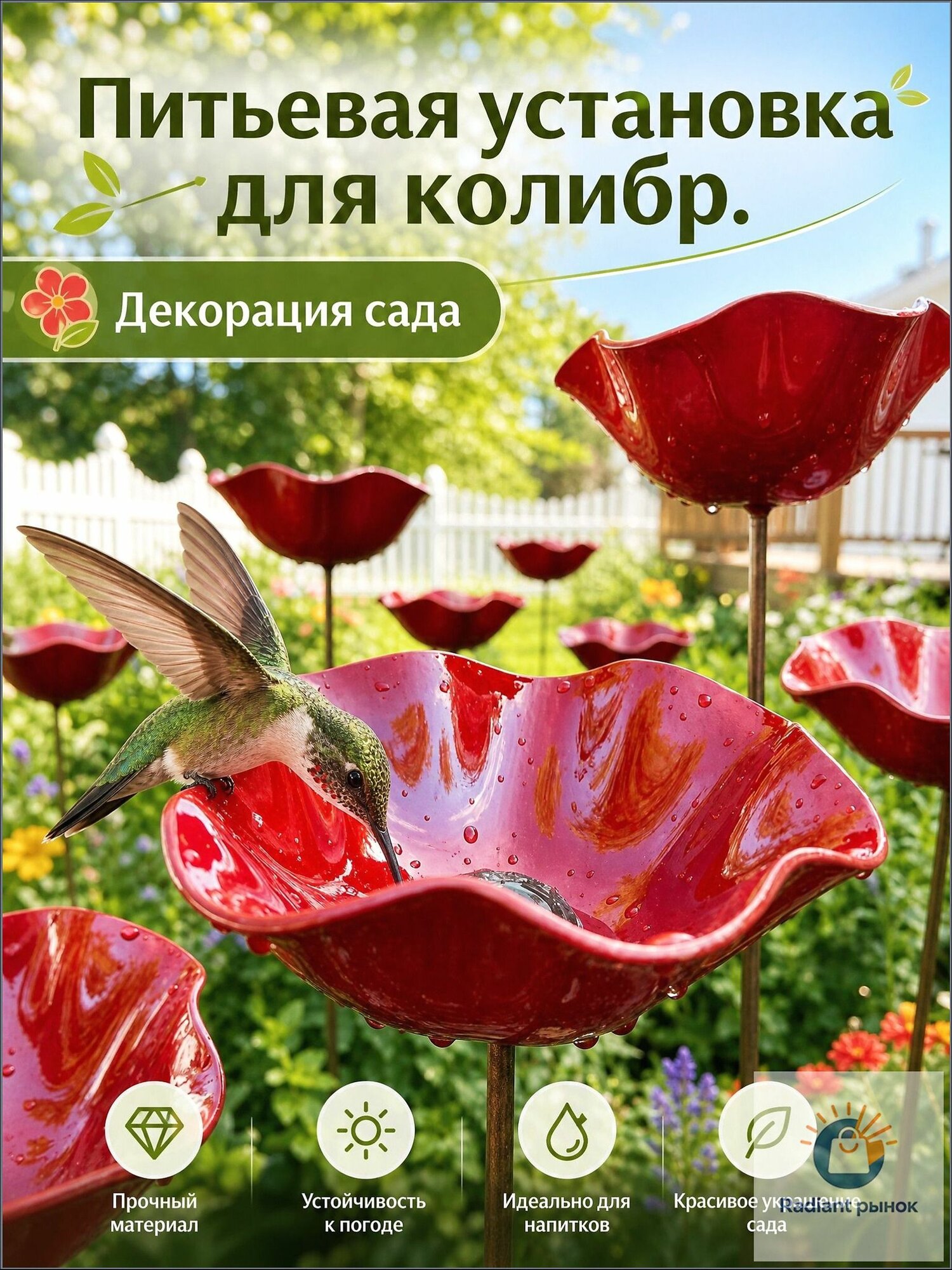 Декоративная подставка-лоток в виде цветка, высота 60 см, диаметр чаши 15 см для сада и интерьера