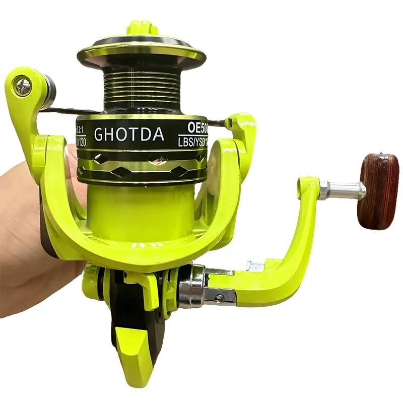 Катушка спиннинговая OE5000 5.2:1, 14BB, 2000-7000 ряд, задний фрикцион, зеленая, с сигнализатором поклевки — фото 1