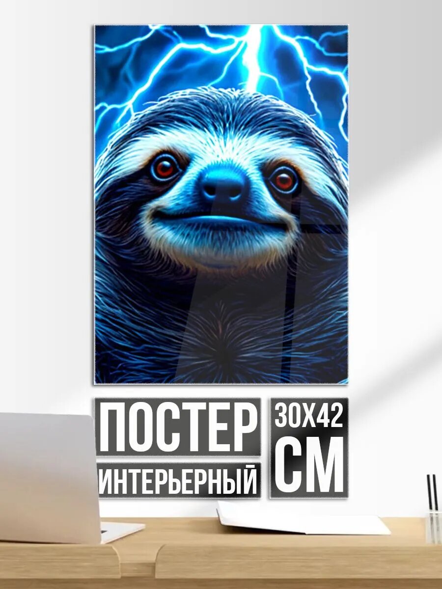 Постер на стену Ленивец в разрядах молний