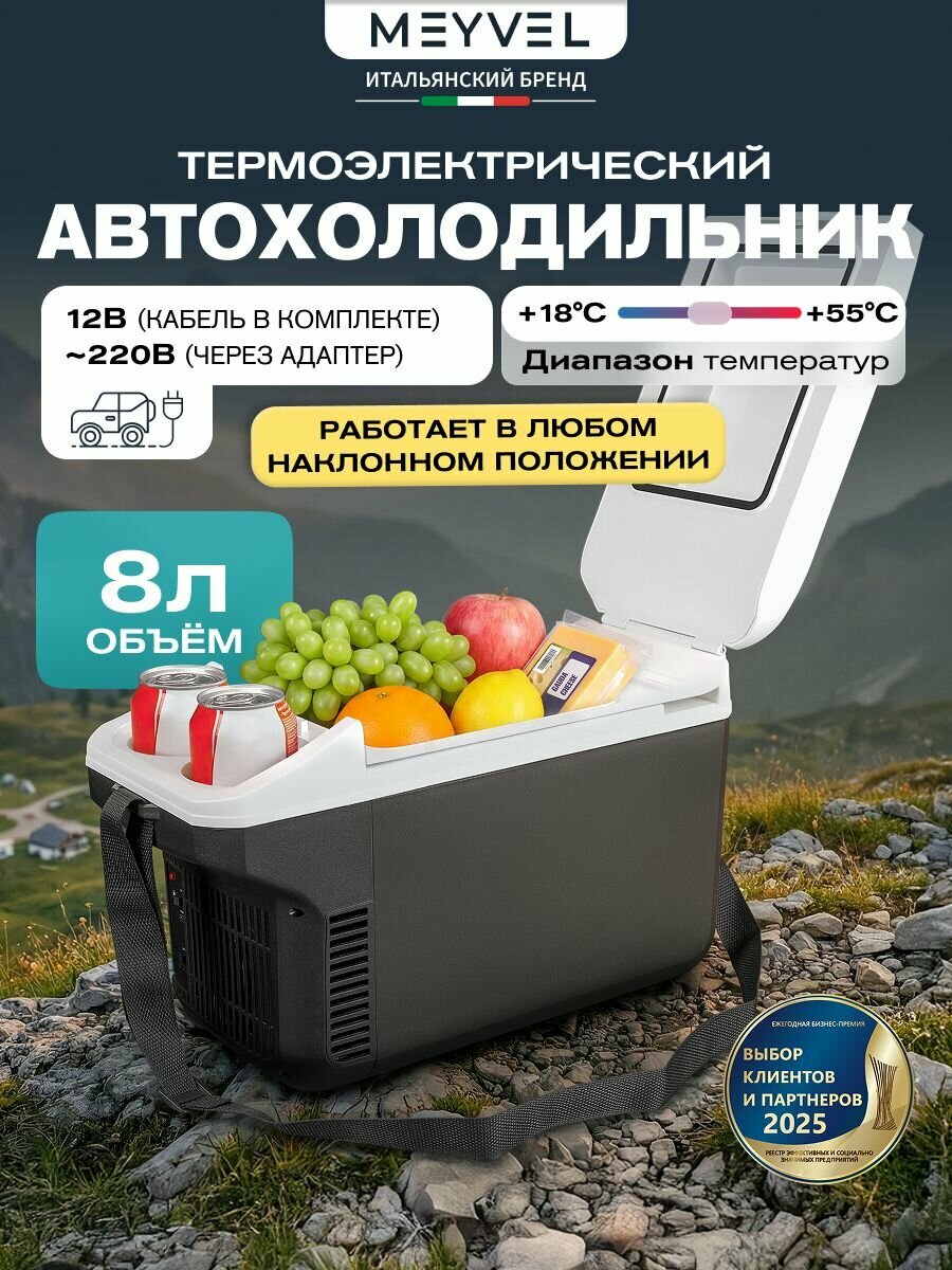 Автохолодильник термоэлектрический 12в на 8 литров Meyvel AF-T8A (Чёрный)