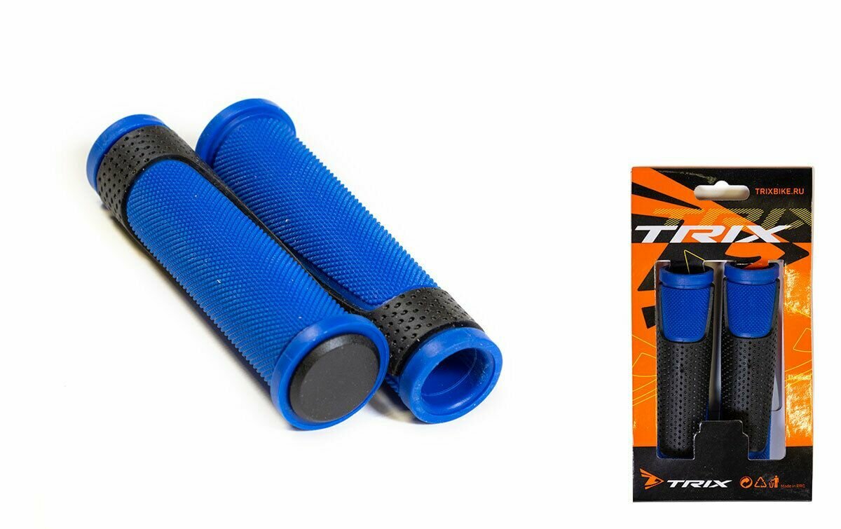 Грипсы TRIX GRTX-305BLACK-BLUE, резиновые,130мм,2-х компонентные, с заглушками руля, черно-синие