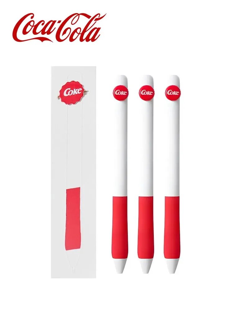 Coca-Cola Ручка Гелевая, Шариковая, цвет: Черный матовый, 3 шт.