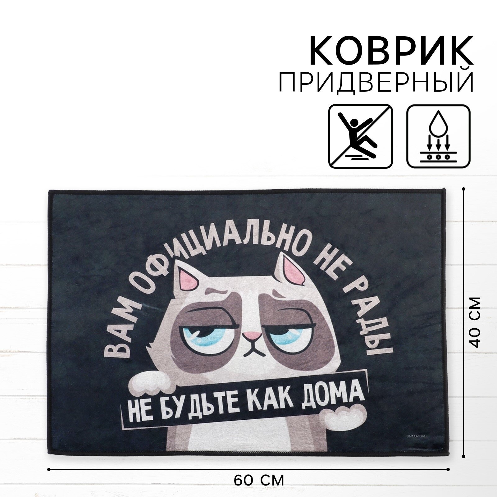 Коврик придверный «Кот», 40×60 см, прямоугольный, полиэстер, черный