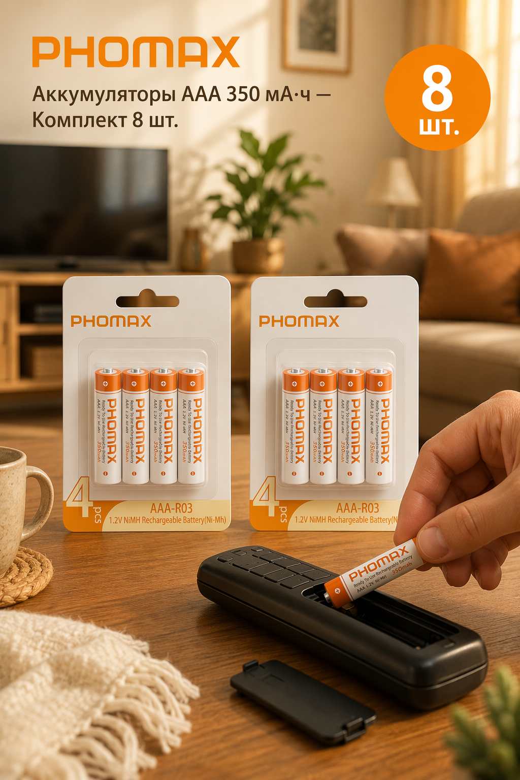 Аккумуляторы PHOMAX, AAA, 350мА·ч, Ni-MH, перезаряжаемые, 1,2 В
