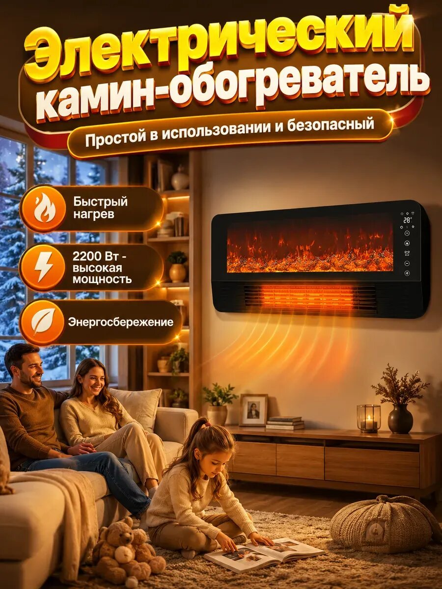 Камин электрический встраиваемый настенный с обогревом