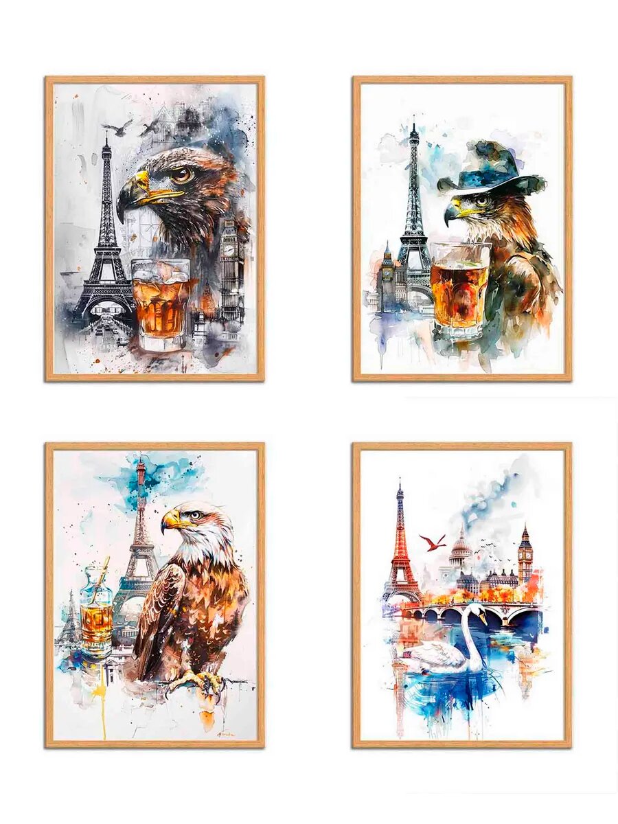Птица лебедь Пьет Виски, 4 Плаката, 30x21см