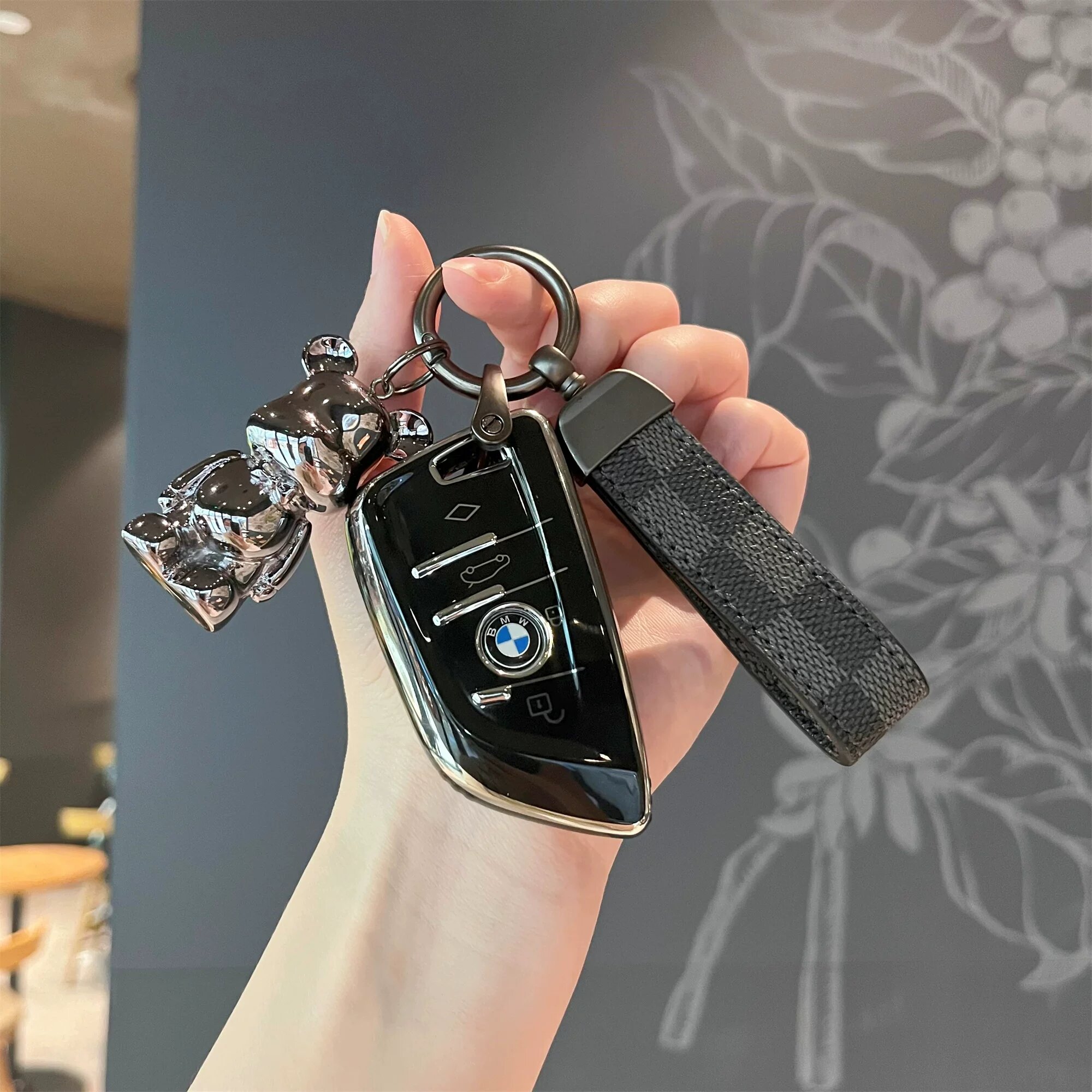Черно-серебристый клетчатый и виоленс бир чехол для ключа BMW, лезвийный дизайн, премиум, 1 шт