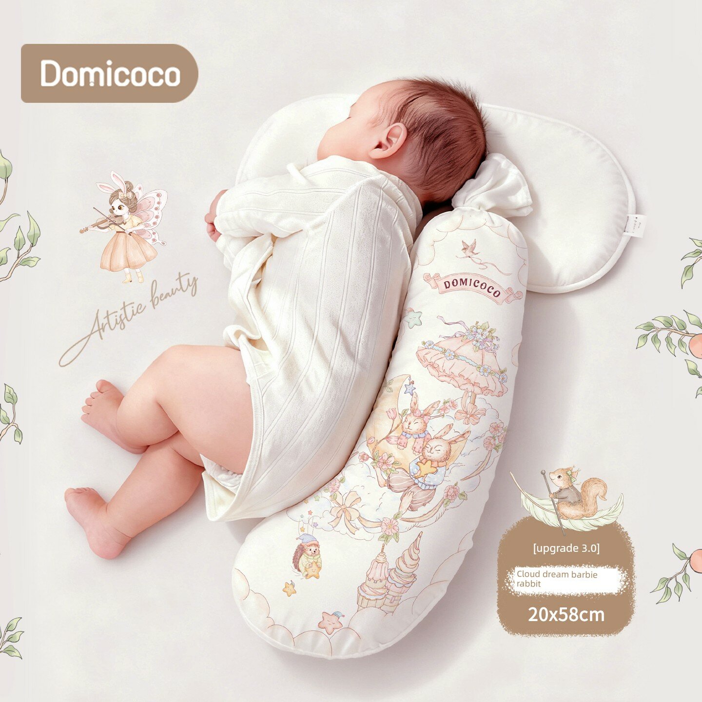 Domicoco Подушка для Сна Младенца Облако Мечты Барби Кролик Тема Одиночная Единица Мягкая Поддержка для Бокового Сна