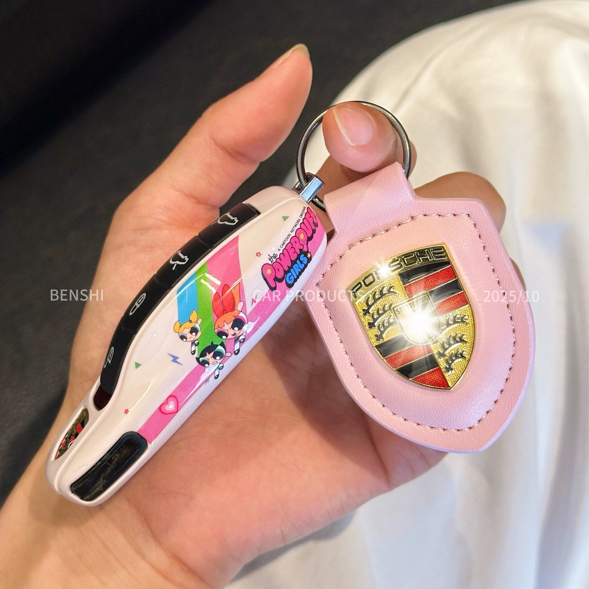 Чехол для ключа Porsche с темой Powerpuff Girls, стиль A, одиночный чехол с щитовым замком для Cayenne Macan 718