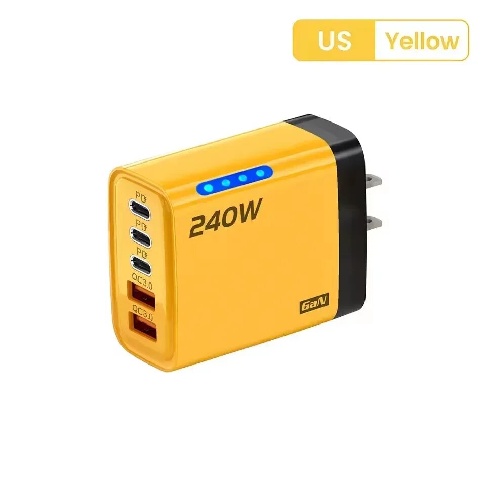Зарядное устройство GaN 240W Yellow-US с LED