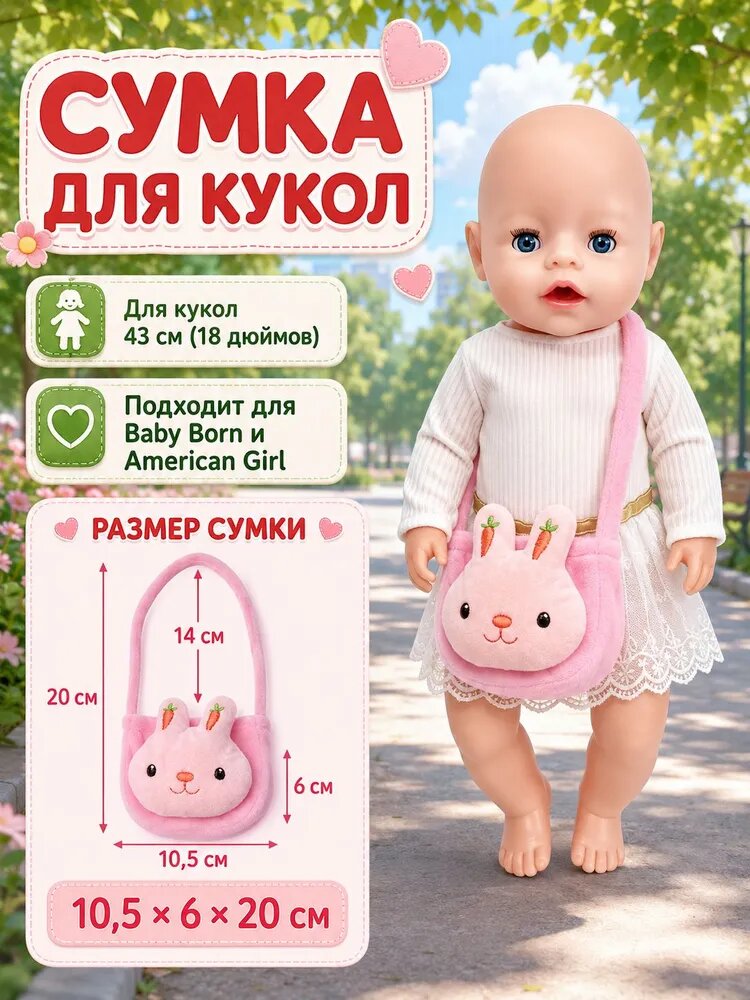 Мягкая сумка для кукол, розовый зайчик, подходит беби борн кукла, American Girl