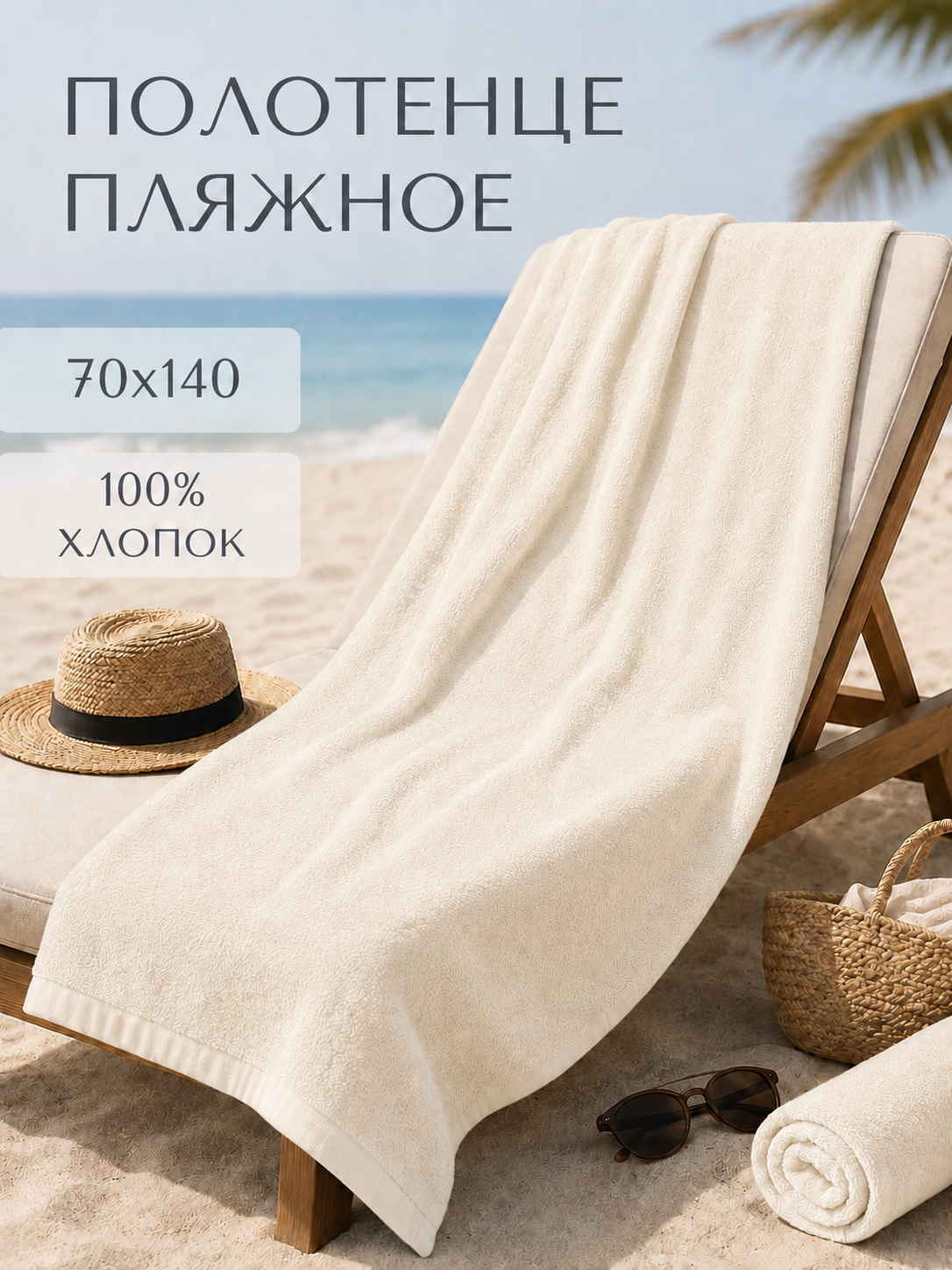 Полотенце махровое банное Росхалат, кремового цвета, хлопок, 100%, размер 70х140 см , без бордюра