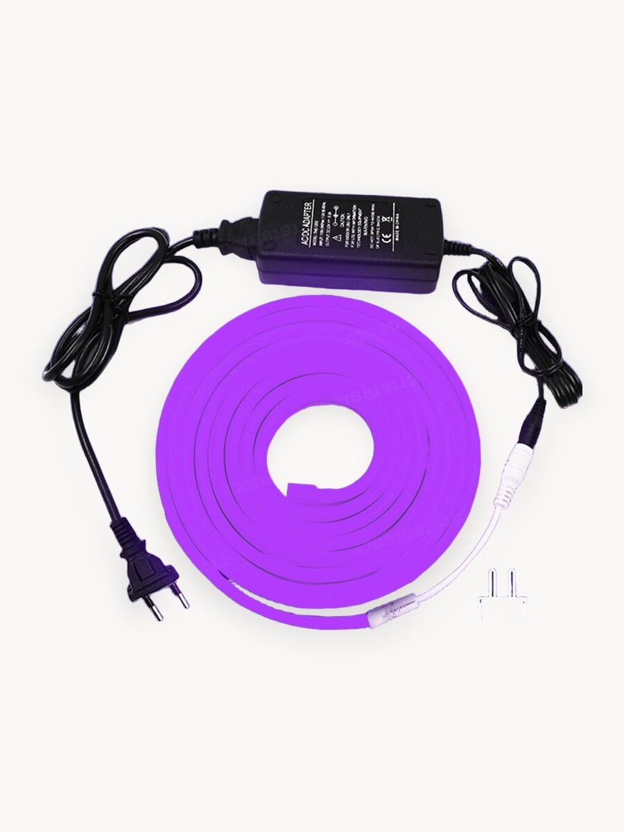 Светодиодная лента SmartElectronics 5м, 220В, IP67, 120 LED/m Гибкий неон 5 метров, неоновая RGB лента, подсветка интерьера/Фиолетовый