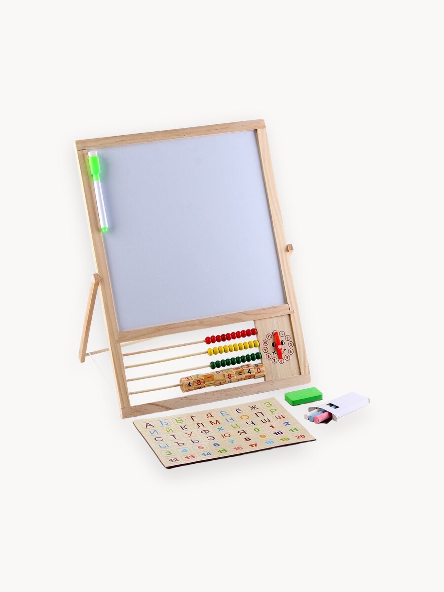 Доска магнитная 2 двухстороннняя, счеты, часы, мел, цифры, маркер 452195