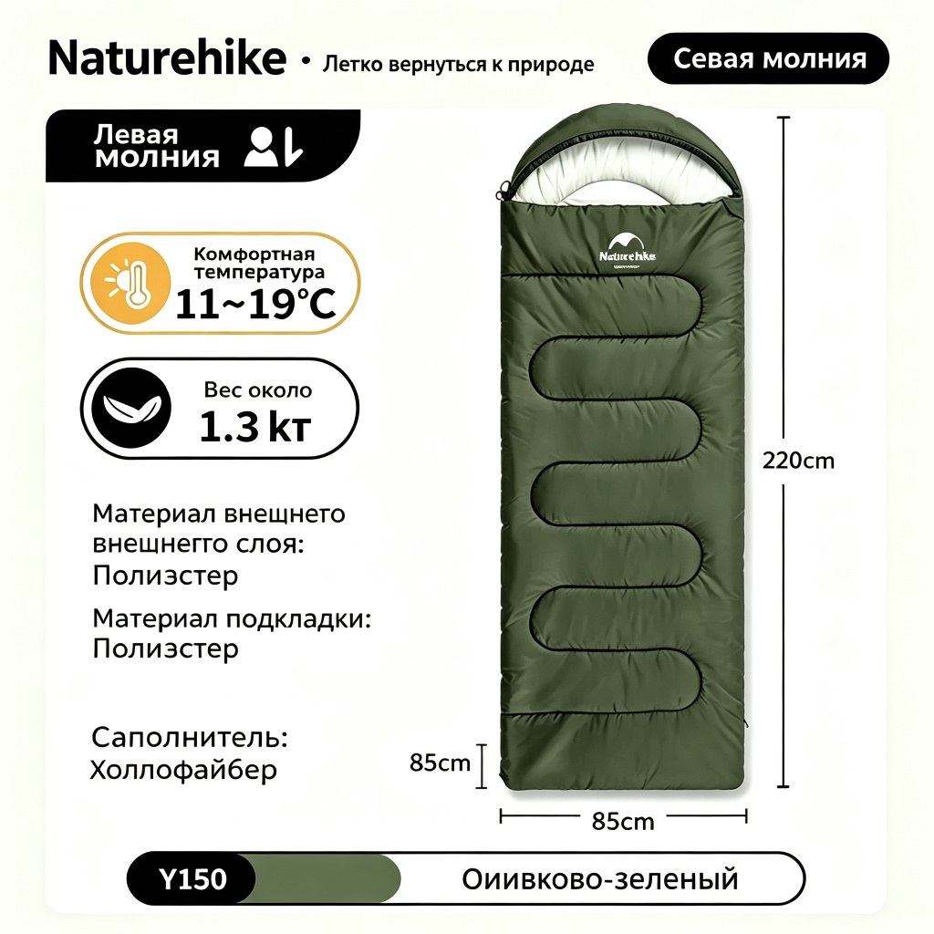 Naturehike Одноместный спальный мешок-конверт с капюшоном из полого хлопка для кемпинга NH21MSD08