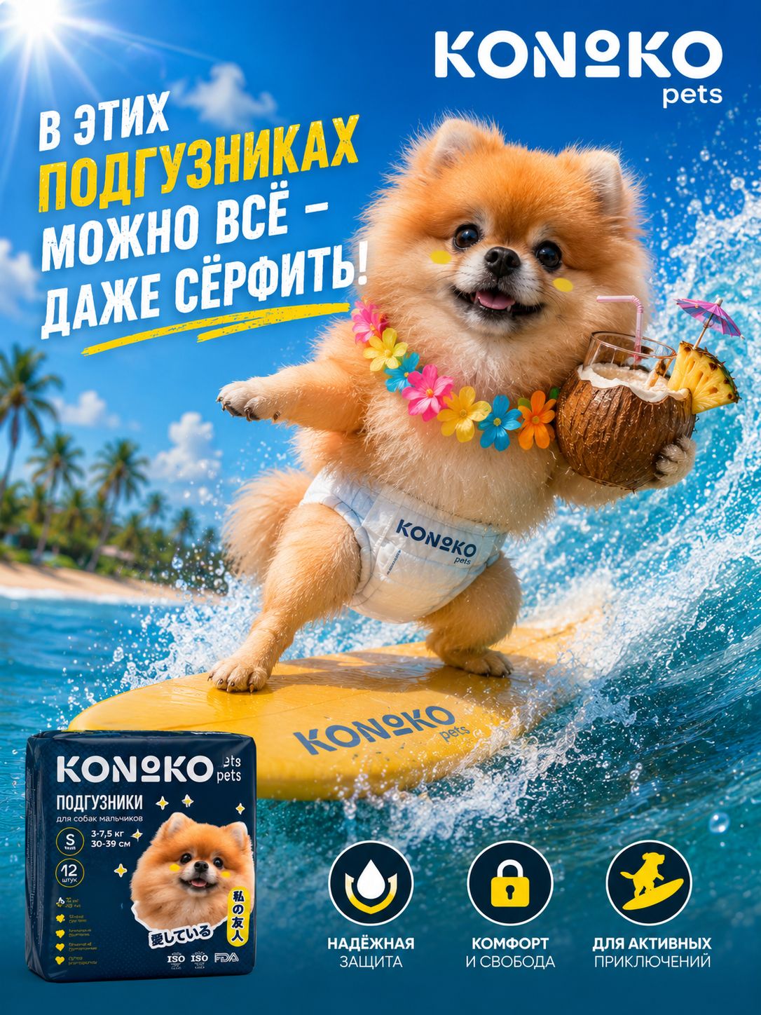 KONOKO Подгузники для собак мальчиков 12 штук S, Premium