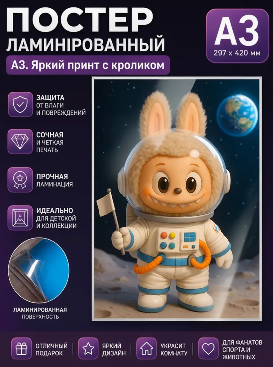 Постер ламинированный "Лабубу"