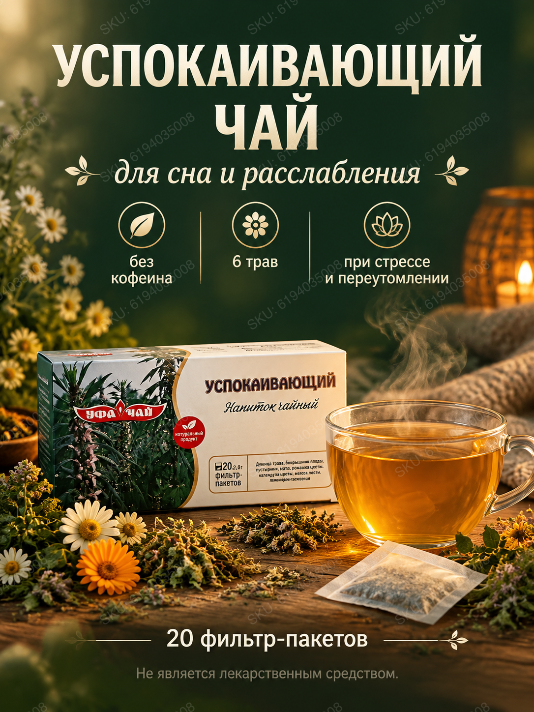 Успокаивающий чай. Травяной сбор с пустырником и ромашкой. Для сна и от стресса