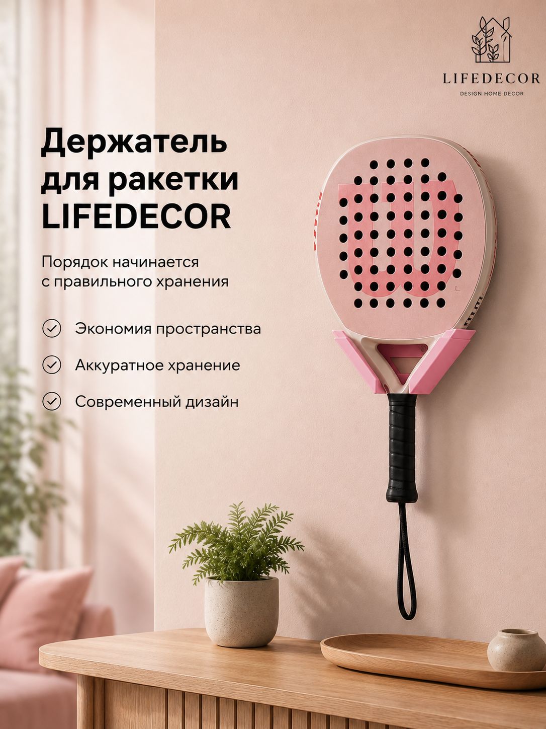 Держатель для ракетки для игры в падел - подставка, крнштейн, подвес