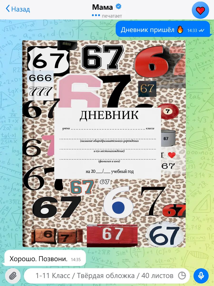 Школьный дневник с принтом 67