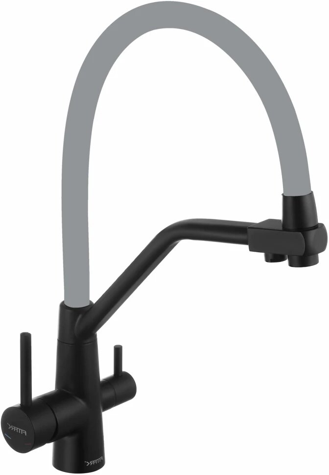 Смеситель для кухни Fmark FS0662-H04 с подключением к фильтру, гибким изливом, черный матовый/серый