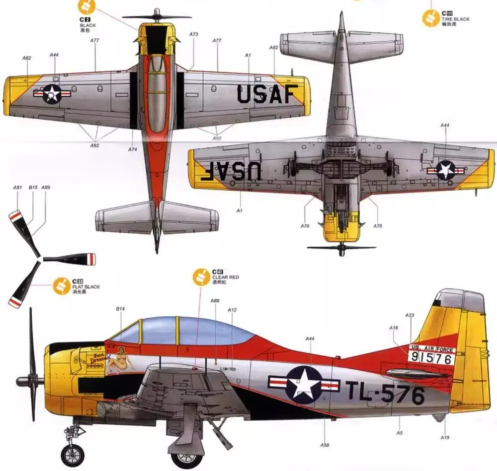 Сборная модель Kitty Hawk 32014 1/32 T-28B/D Trojan Самолет для сборки, 300 элементов, ABS пластик, Китай — фото 1