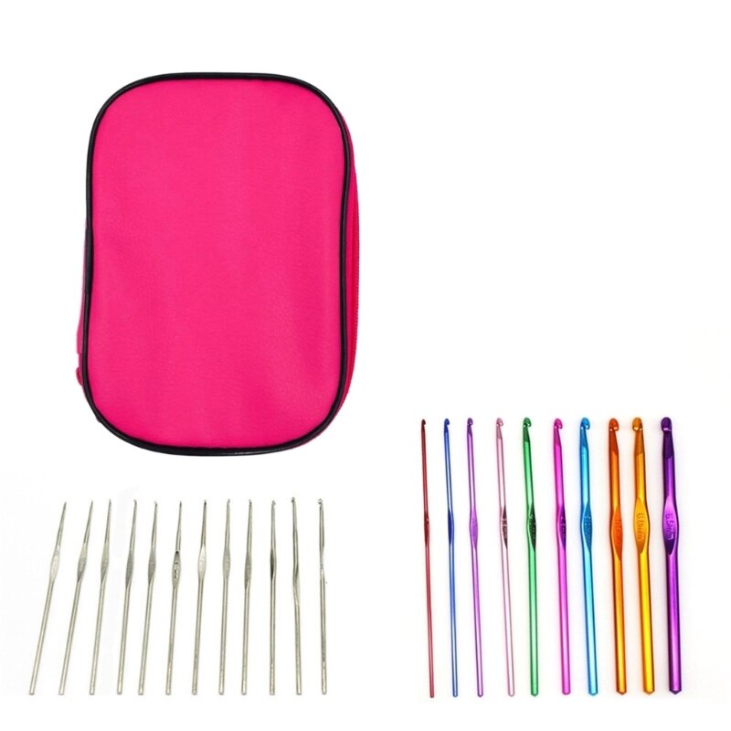 22 набора сумок для вязания крючком из алюминиевого сплава из нержавеющей стали-розовый