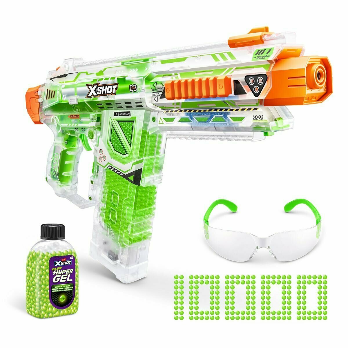Игровой набор ZURU X-Shot HYPERGEL GLOW IN THE DARK Найтмер (бластер, 10000 сн.-гр, защ. очки)